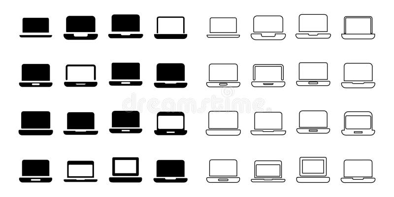 Laptop Icons Set Vector Illustrations. Fill and Line Icons Stock Vector ...