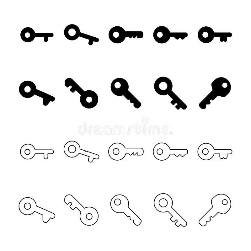Keys Icons Set of Black and White. Vector Icons Stock Illustration ...