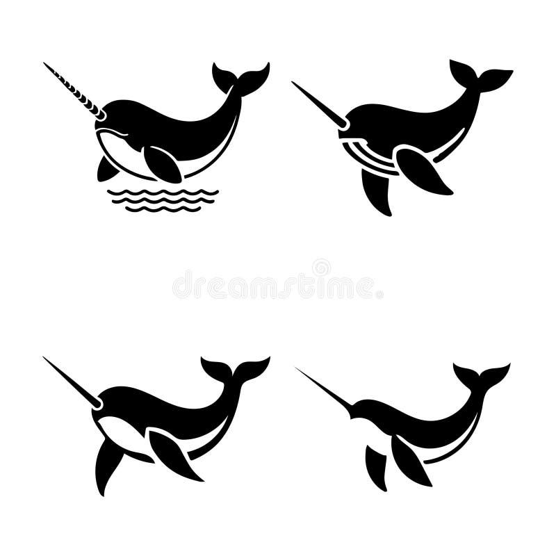 Narwhal Silhouettes Set in Black Color Simple and Clean Vector ...