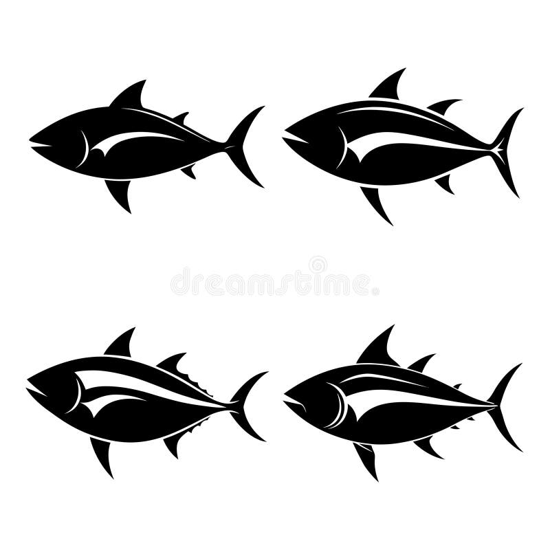 Tuna Silhouettes Set in Black Color Simple and Clean Vector ...