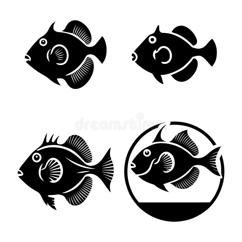 Tigerfish Silhouettes Set in Black Color Simple and Clean Vector ...