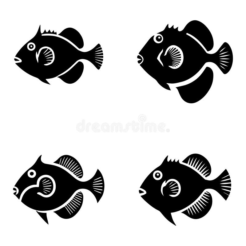 Tigerfish Silhouettes Set in Black Color Simple and Clean Vector ...