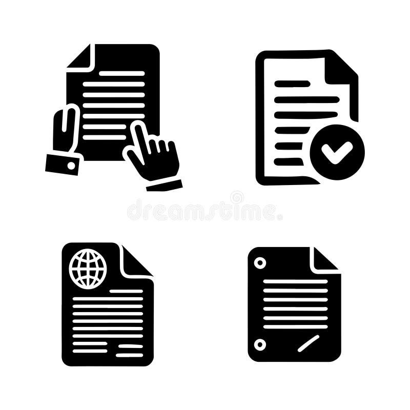 Document Icons Set in Black Color Simple and Clean Vector Illustrations ...
