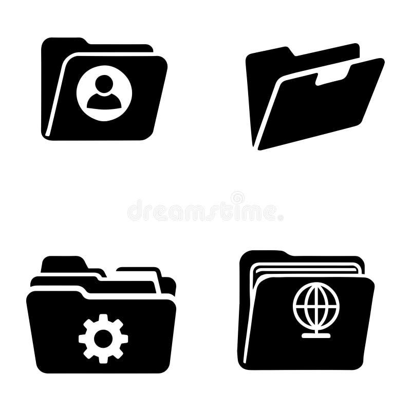 File Folder Icons Set in Black Color Simple and Clean Vector ...