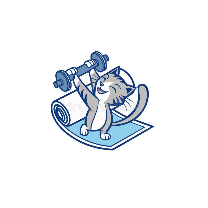 Cat Gym Vector Logo Design Cute Fitness Cat Mascot Stock Illustration ...