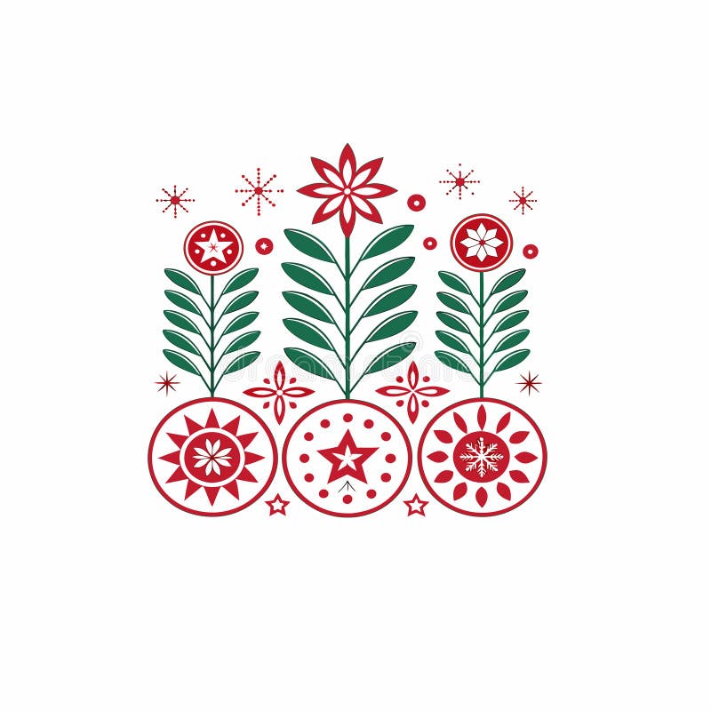 Decorative Folk Art Illustration with Floral and Star Motifs Design ...