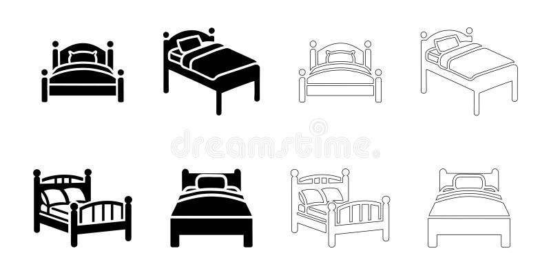 Bed Icons Set in Black Color Simple and Clean Vector Illustration Stock ...