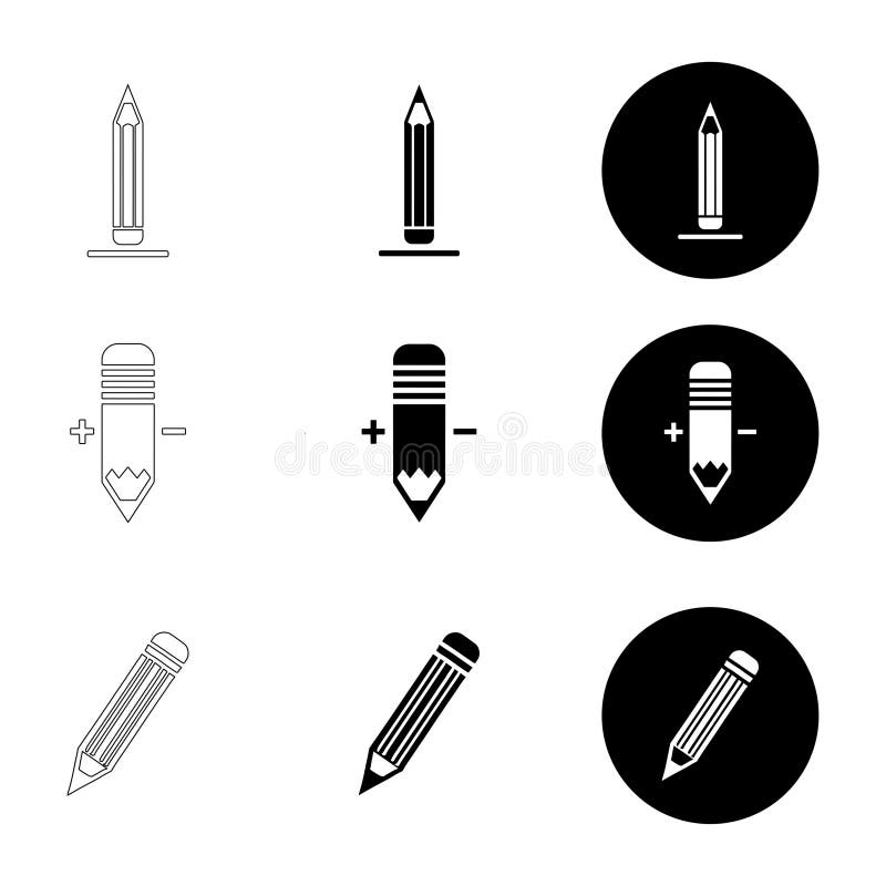 Set of Simple Pencil Icons. Flat, Outline and Minimalist Vector Icons ...