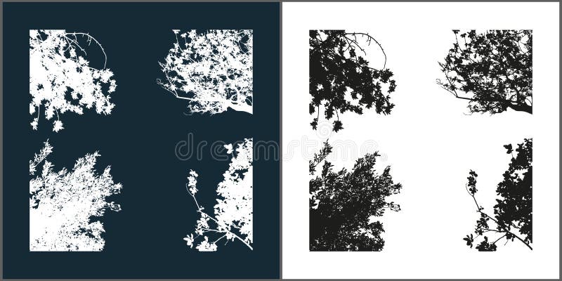 Tree Branches Silhouette Black and White Clip Art Corner Illustrations ...