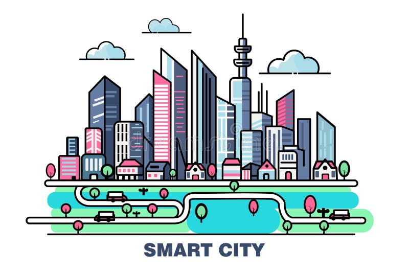 Smart City Skyline Vector Illustration Stock Vector - Illustration of ...