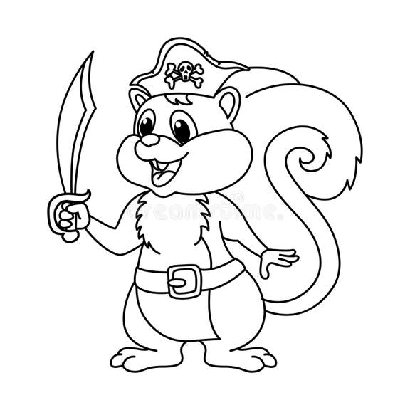 Funny Pirate Squirrel Cartoon Characters Vector Illustration Stock ...