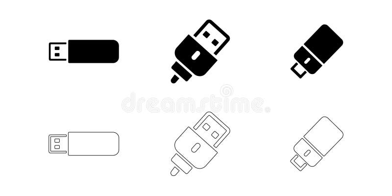 USB Flash Drive Icons Set Simple Clean and Smooth Lines and Fill Vector ...