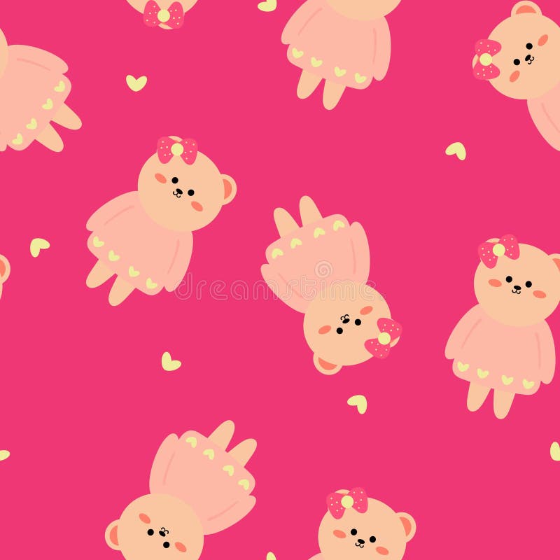 Seamless Pattern Cartoon Cute Bear Wearing Pink Clothes and Wearing ...