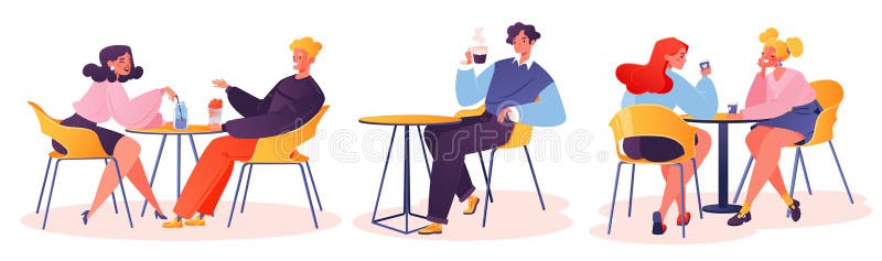 Set of People, Scenes in Cafe, Restaurant or Food Court in Shopping ...