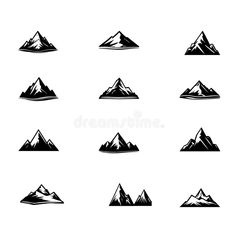 Mountains Icons Set. stock vector. Illustration of calligraphy - 369711367