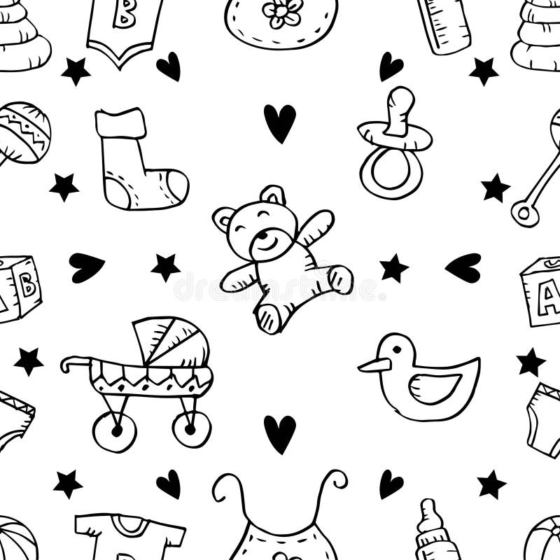 Seamless Pattern with Baby Elements. Black and White. Stock ...