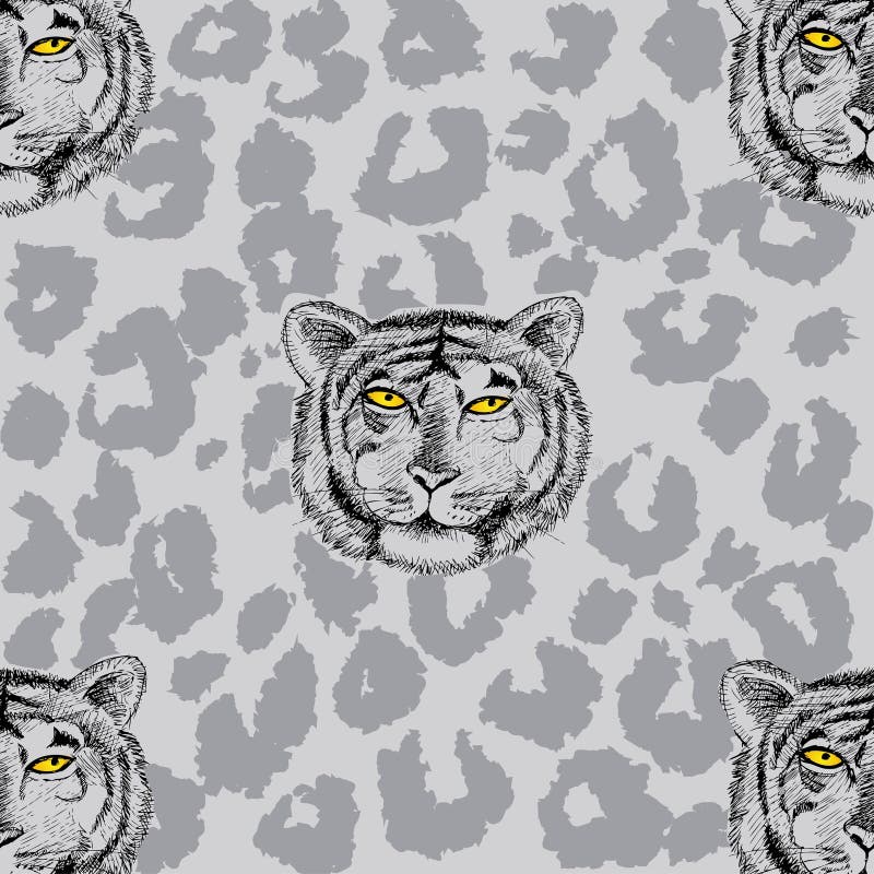 Seamless Pattern with Hand Drawn Tiger Heads. Stock Vector ...