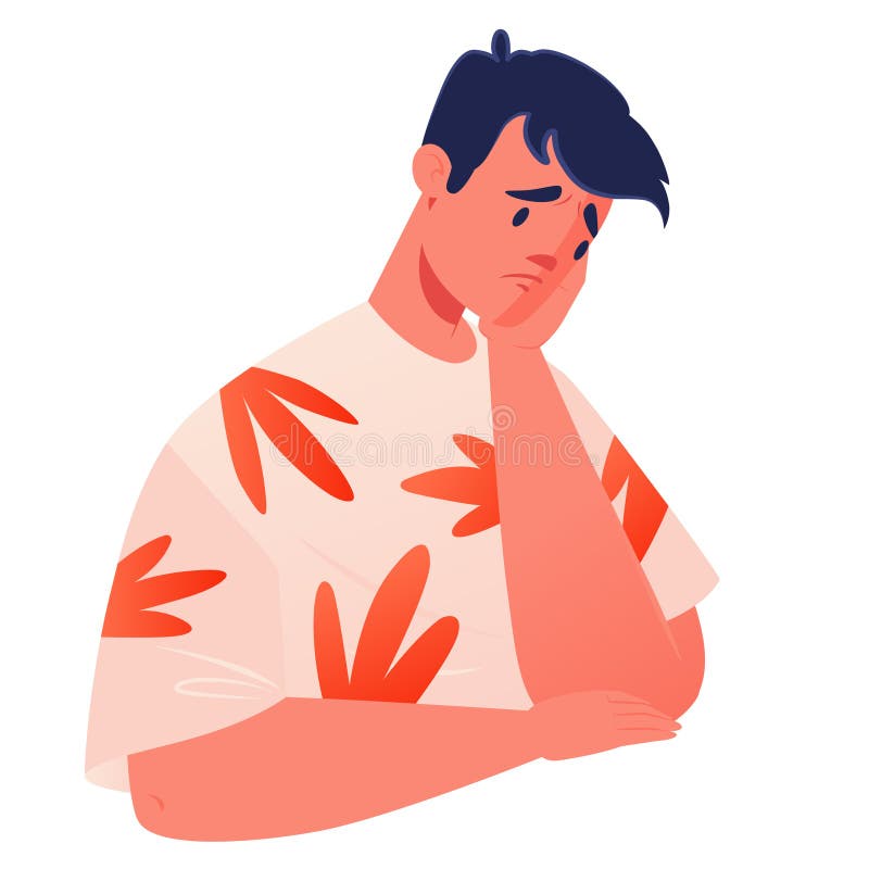 Young Man Confused by Anxious Thoughts. Stock Vector - Illustration of ...