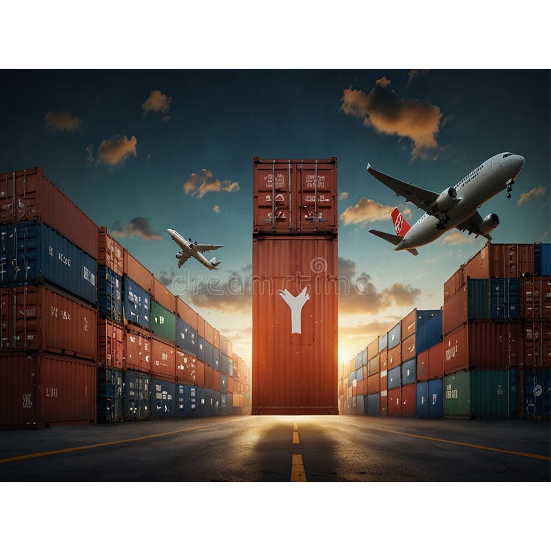 A Dynamic Scene Featuring a Row of Stacked Colorful Shipping Containers ...