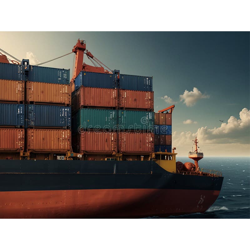 A Large Container Ship is Navigating through the Sea Under a Partly ...