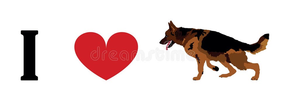 I Love German Shepherd T Shirt Print Emblem Banner. Portrait of Dog ...