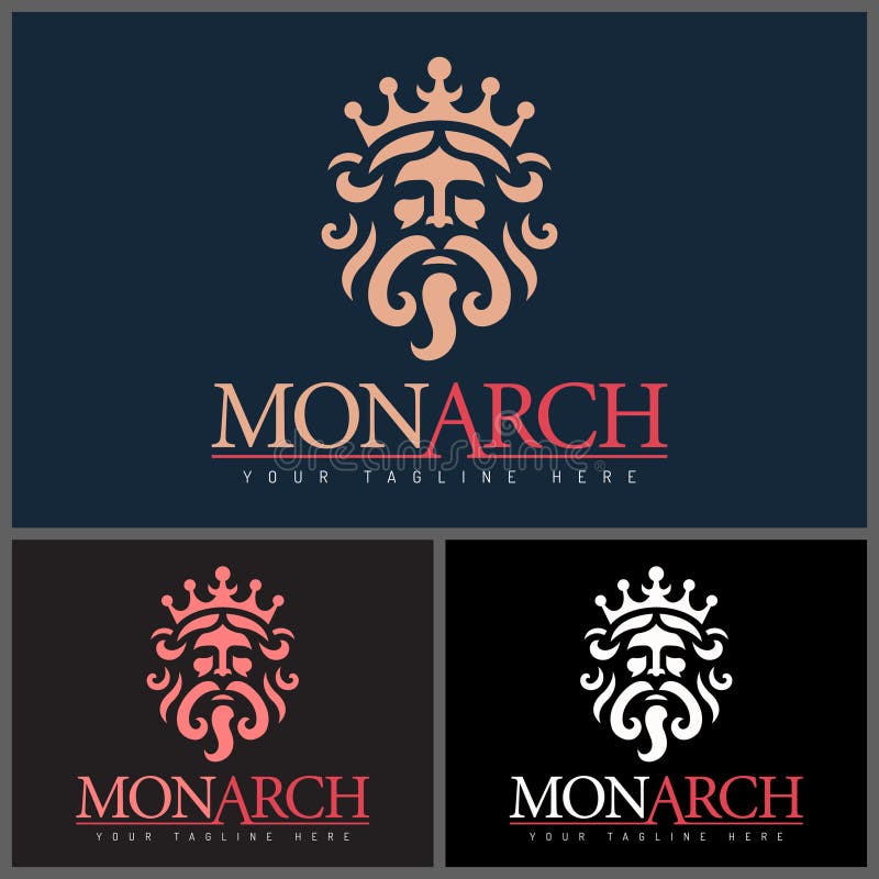 Monarch King Crown Face Head Silhouette Logo Set Design Template Stock ...