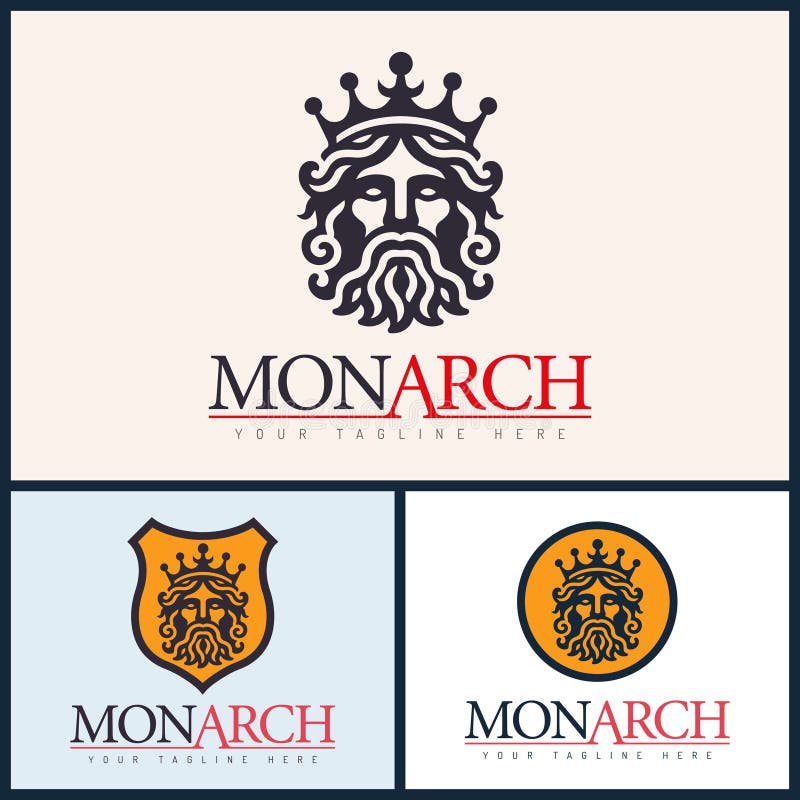 Monarch King Crown Face Head Silhouette Logo Set Design Template Stock ...