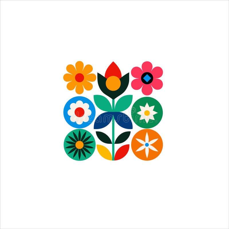 A Colorful Geometric Floral Design with Symmetrical Flower Patterns ...