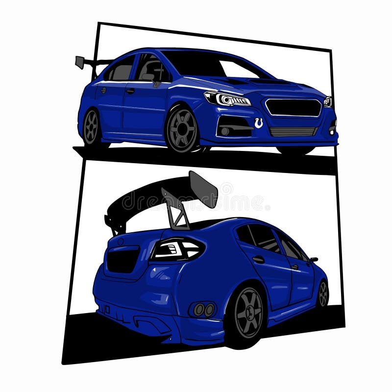 Stylized Vector Illustration of a Blue Tuner Car – Front and Rear View ...