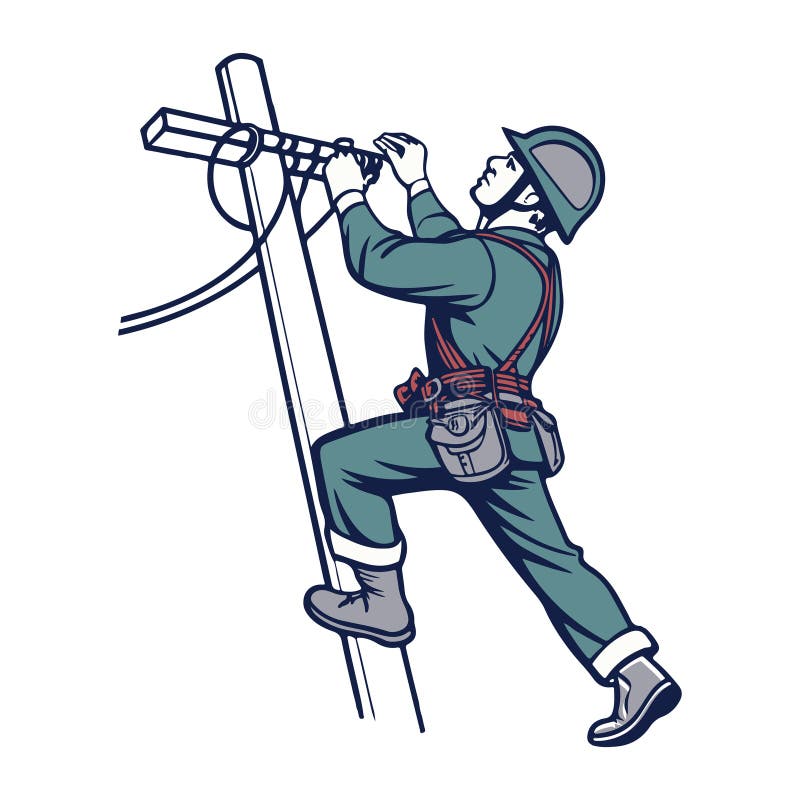 Vector Illustration of a Power Lineman in Hard Hat Stock Vector ...