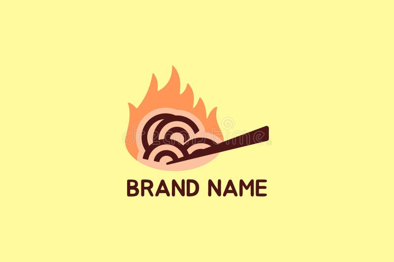 Hot Ramen Noodles Logo with Fire, Spicy Food Brand Identity Stock ...
