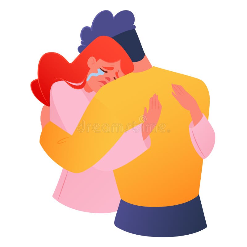 Couple of Young People Hugging. Guy Calming Girl Who is Upset To Tears ...