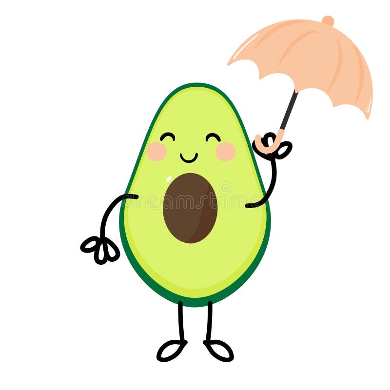 Cute Drawing Cartoon Cute Avocado Carrying a Pink Umbrella. Cute Animal ...