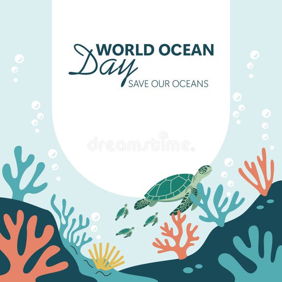 World Ocean Day Illustration with Sea Turtle and Coral Reef. Stock Vector - Illustration of ...