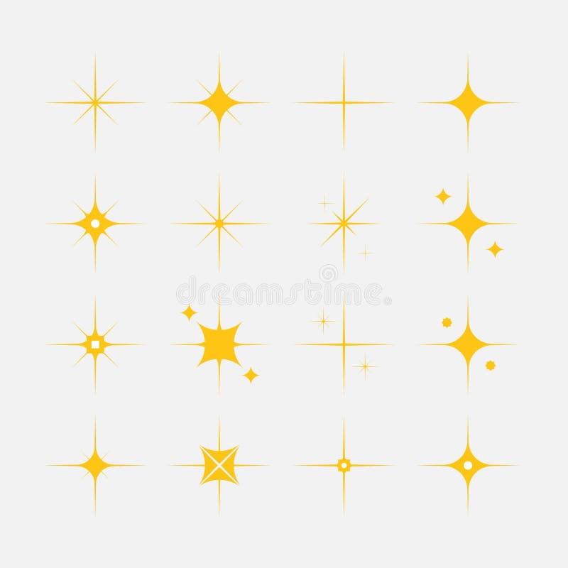 Retro Star of Different Shapes Flash Yellow Set, Collection of Twinkle ...