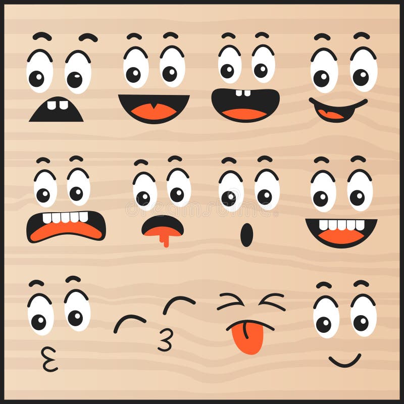 Cartoon Smile Expressions Faces Vector Illustration Set Stock Vector ...