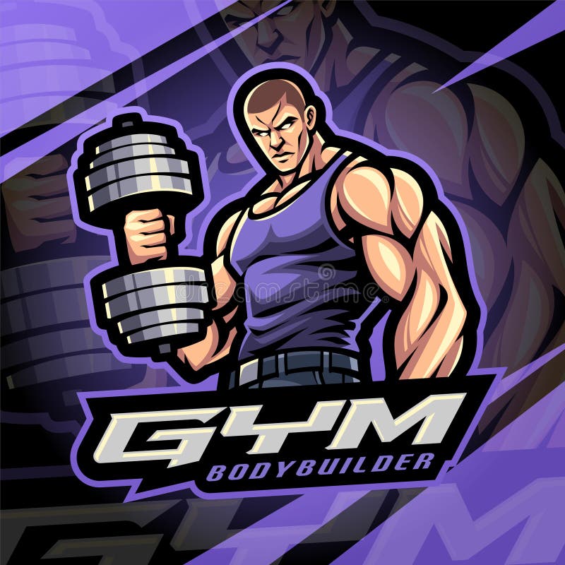 Gym Bodybuilder Esport Mascot Logo Design Stock Vector - Illustration ...
