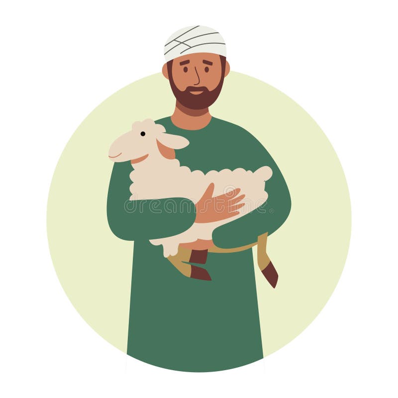 Muslim Man Holding Sheep for Eid Al-Adha Sacrifice Vector Stock Vector ...
