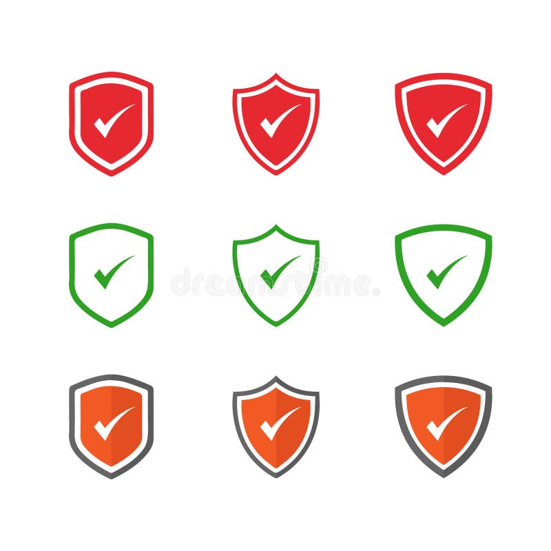 Shield Check Mark Icon Set. Protection Approve Sign Stock Vector ...