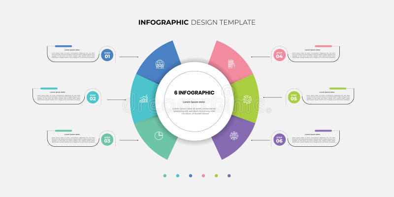 Semicircular Pie Chart Divided into 6 Colorful Sectors. Concept of Six ...