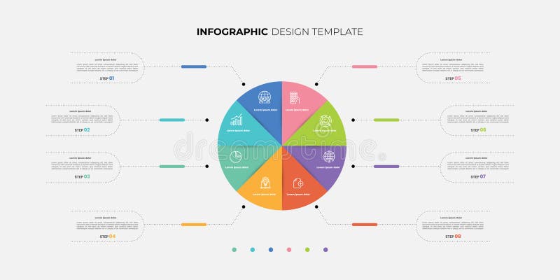 Semicircular Pie Chart Divided into 8 Colorful Sectors. Concept of ...