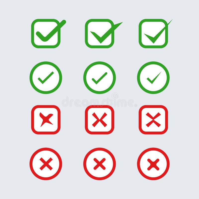 Right or Wrong Icons. Green Tick and Red Cross Checkmarks. Yes or No ...