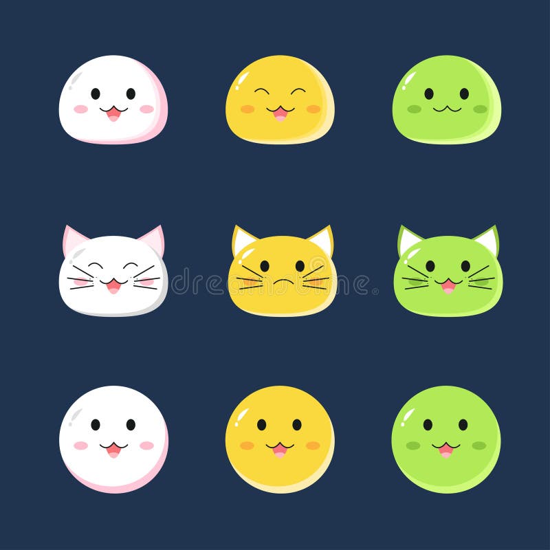 Cute Steamed Buns, Cat, Dango Icon Set. Japanese Sweet Animal and Cake ...