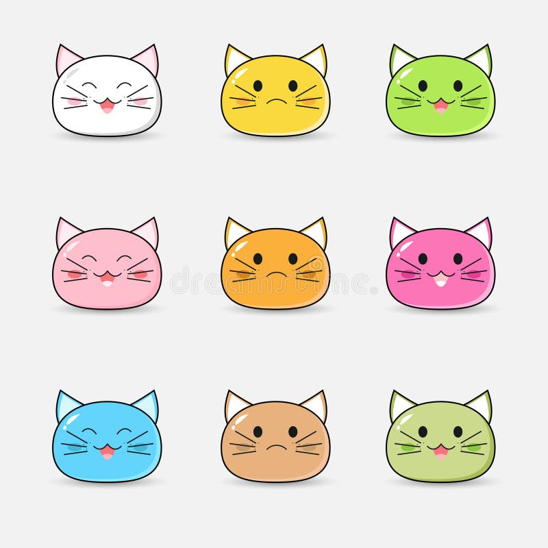 Cute Animal Cat Icon Set. Japanese Sweet Animal and Colorful Cartoon ...