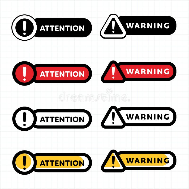 Attention Icon Set. Danger Caution or Alert Risk Warning Creative Symbol in a Black Filled and ...