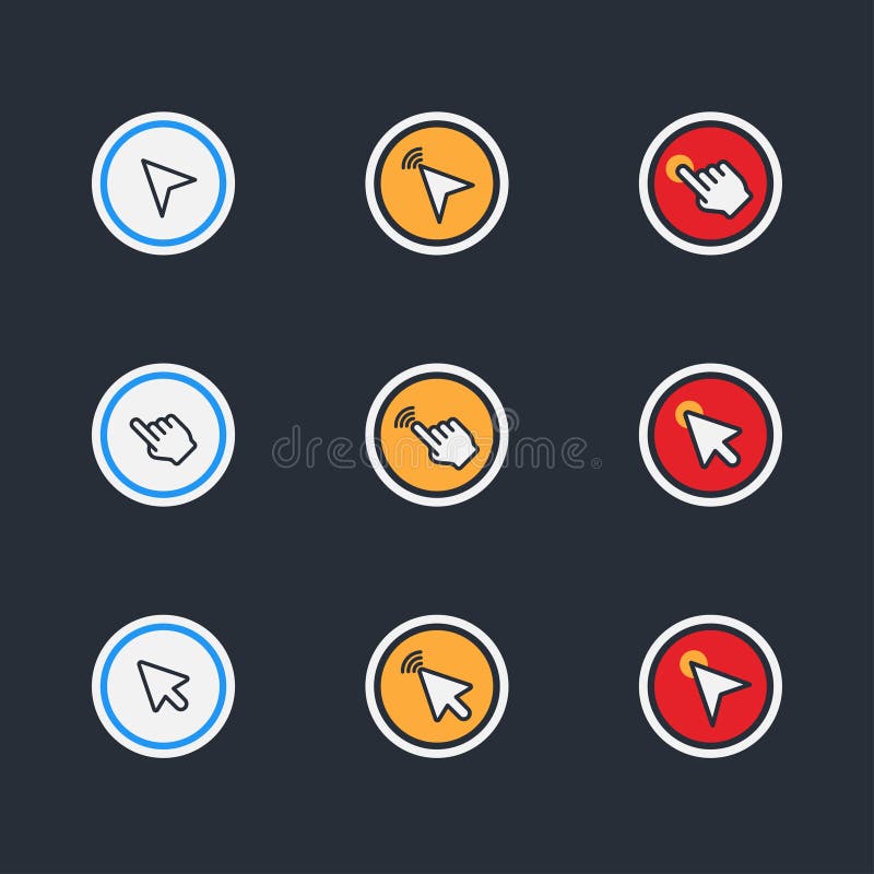 Hand Click Icon Set. Computer Mouse Click Cursor Arrow Icons Stock ...