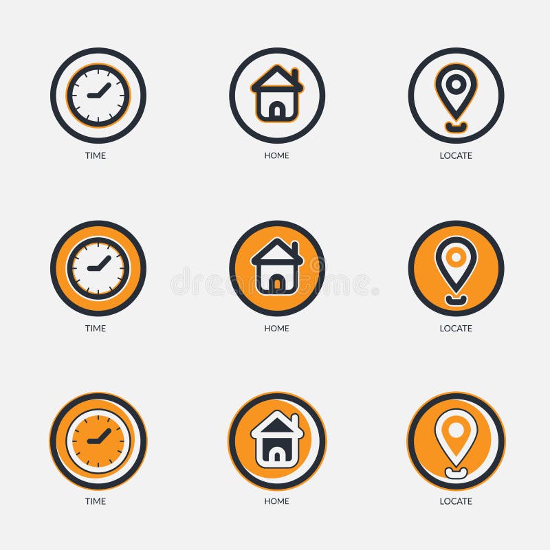 Home Time Location Icon Set. Even the Element Symbol Designs are Black ...