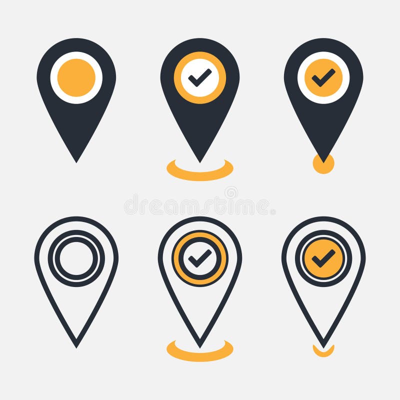 Set Locate Black and Yellow Icons. Location Icon Symbol for ...
