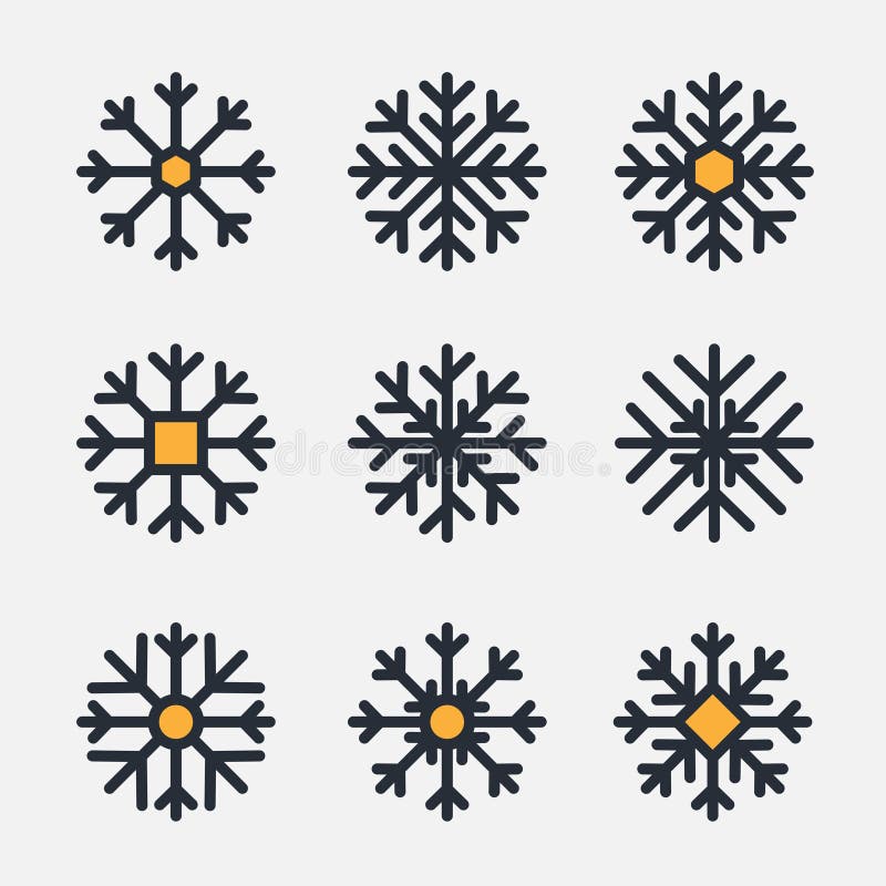 Snowflake Variations Icon Collection. Snowflakes White Ice Crystal on ...