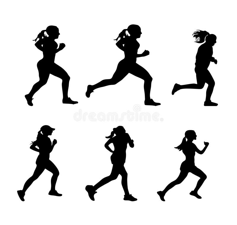 Set of Isolated Running Women Silhouettes Stock Illustration ...